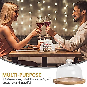 Cabilock Wood Cake Tray with Glass Dome Round Clear Cloche Dome Cake Plate Server Cake Display Cover Glass Cake Pan Cover Food Plate Lid for Cake Dessert Cheese Pastries 6. 5inch