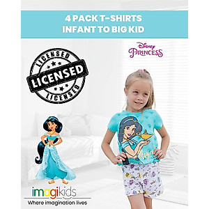 Princess Jasmine Belle Cinderella Little Girls 4 Pack T-Shirts Ariel 7-8