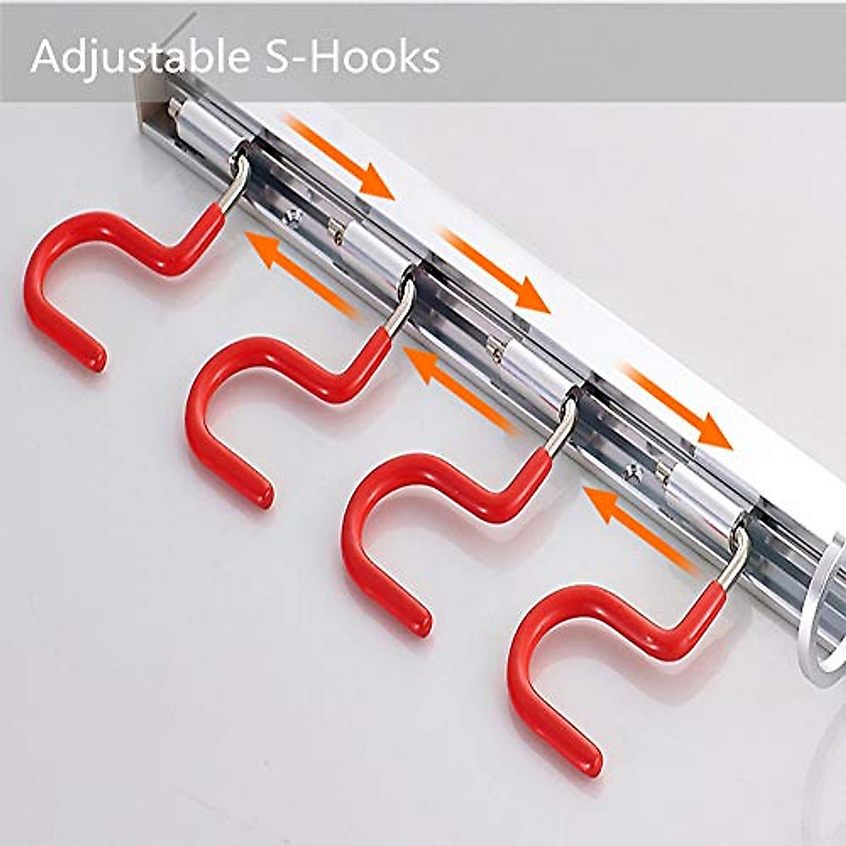 Cavoli Mop and Broom Organizer Wall Mounted, 4 Adjustable Holder and 3 Hooks,Storage Solutions for Broom Holders, Metal and Easy Clean