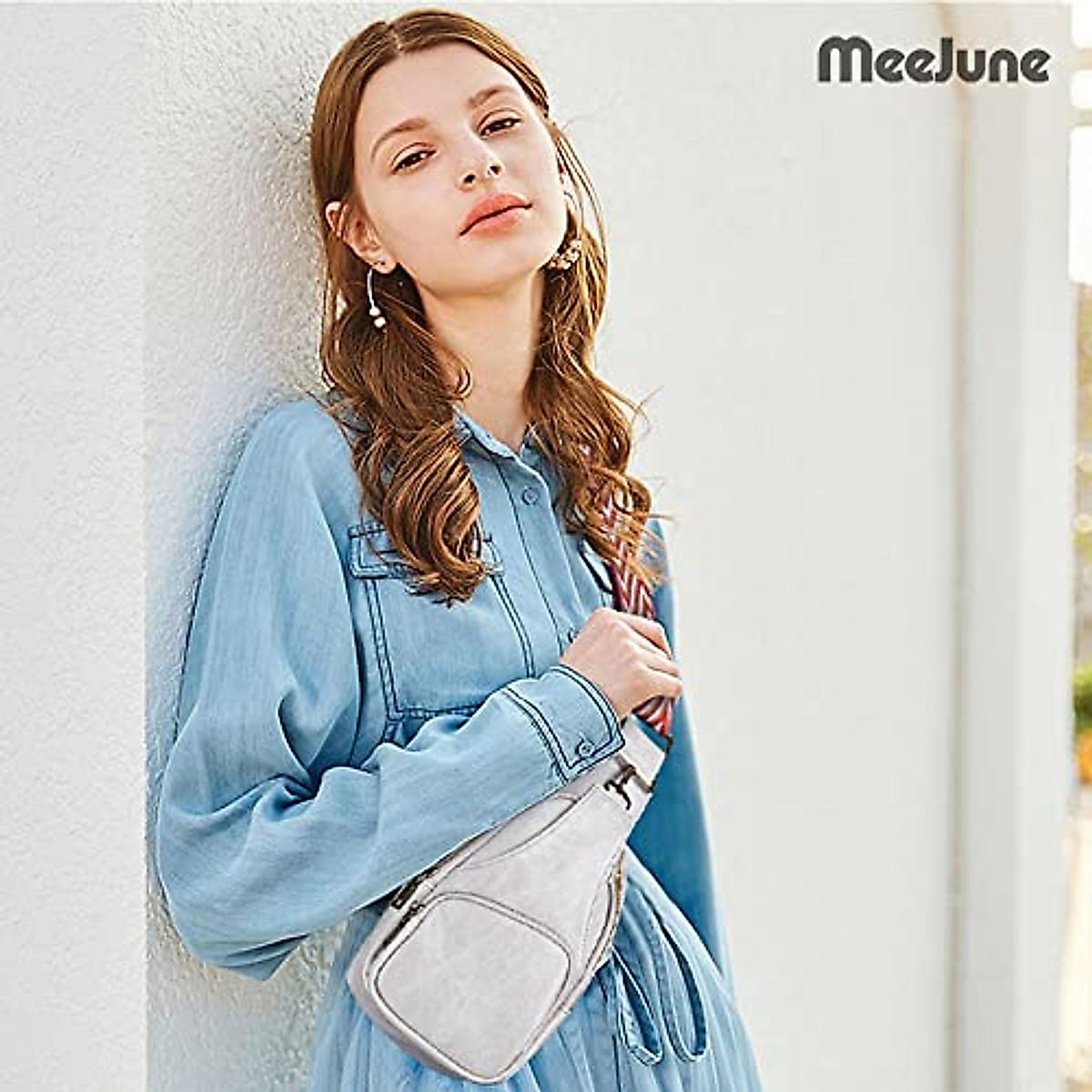 MEEJUNE Small Sling Bag for Women Leather Crossbody bags Fanny Pack Chest Bag for Women Fashionable-Grey