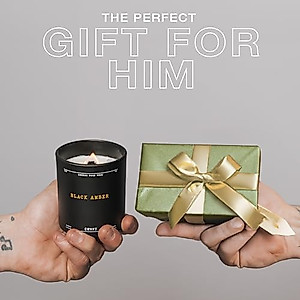 CRVFT Men's Candle - Cherry Wood Candle - Soy Candle 45 Hour Burn Time - Room Decor and Housewarming Gift for Men - 7oz/200g (Black Amber)