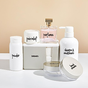 Talented Kitchen 192 Preprinted Bathroom Labels for Containers - Black Script Stickers for Organizer Bins, Bath, Beauty Canisters, and Makeup Storage Organization (Water Resistant)