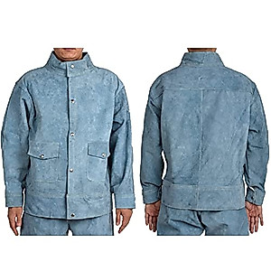BAABJI Flame-Resistant Heavy Duty Leather Welding Jacket,Wearable Cowhide Suit, Flame Resistant, Cotton Lining, Ideal for Electrician, Welder, Porter,Blue a,XL