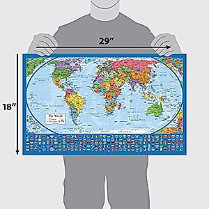 2 Pack - Laminated World Map Poster & USA Map Set - Equal Earth world map design shows continents at true relative size - US Map 18” x 29”
