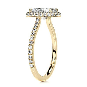 Solid Gold Handmade Wedding Ring 3 CT Oval Cut Moissanite Diamond Halo Bridal Engagement Rings for Anniversary Propose Gifts (14K Solid Yellow Gold)