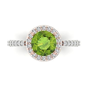 Clara Pucci 2.40 ct Round Cut Solitaire Halo Natural Green Peridot Engagement Promise Anniversary Bridal Ring 14k White & Rose Gold