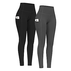 PHISOCKAT 2 Pack High Waist Yoga Pants Women with Pockets, Tummy Control Leggings for women, Workout 4 Way Stretch Leggings