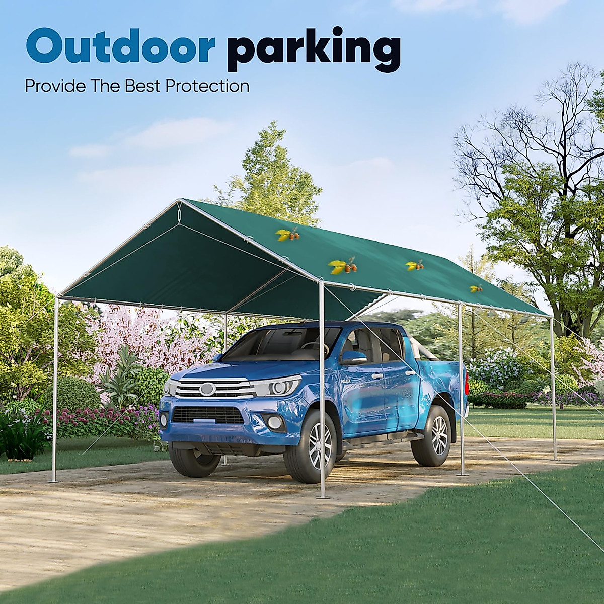 Quictent 10x20 ft Heavy Duty Car Canopy Galvanized Frame Carport Outdoor Party Tent Boat Shelter with 3 Reinforced Steel Cables - Green
