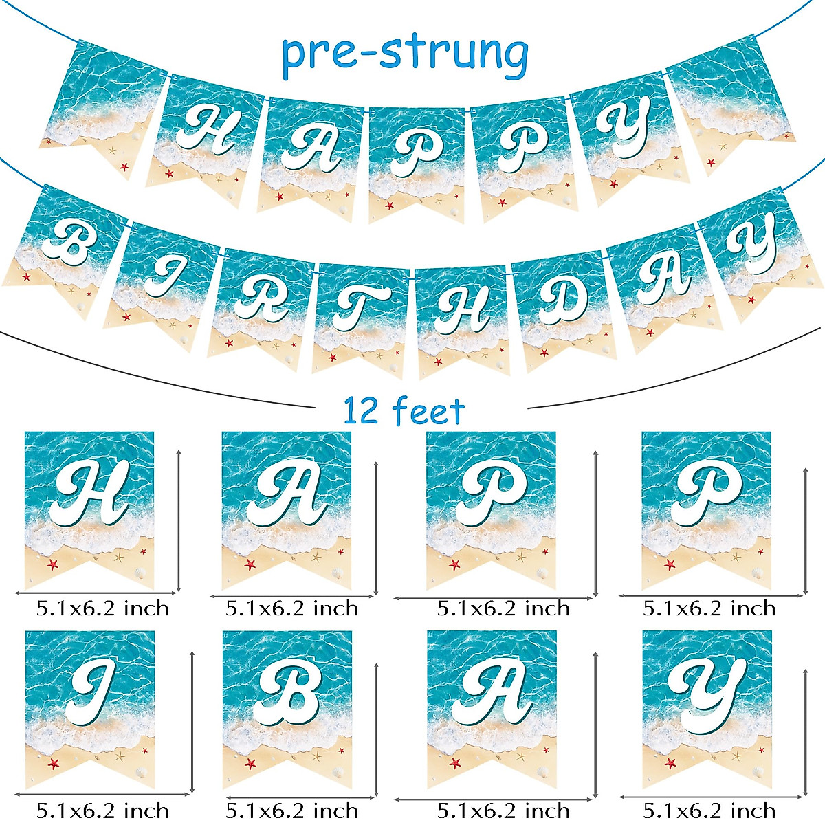 Beach Birthday Banner Garland Decorations for Hawaiian Aloha Luau Beach Pool Barbecue Party Beach Ball Happy Birthday Party Favor Supplies