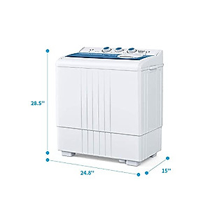 Mini Compact Washing Machine, Anpuce Portable Tub Laundry Washer 21lbs Washer(14.4Lbs) and Spinner(6.6Lbs), Cycle Combo Built-in Drain Pump/Semi-Automatic, for Camping, Apartments, Dorms, College Rooms, RV’s White&Blue