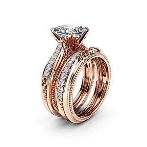 hsiyyecg Fashion Wedding Engagement Rings Set for Women Rose Gold Round CZ Promise Bridal Band Size 6-10 (US Size 7)