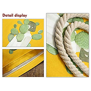 Zipper Canvas Tote Bag with Inner Pocket, Portable and Ecofriendly, Cat-yellow, 14.6" x 13.6" x 2?