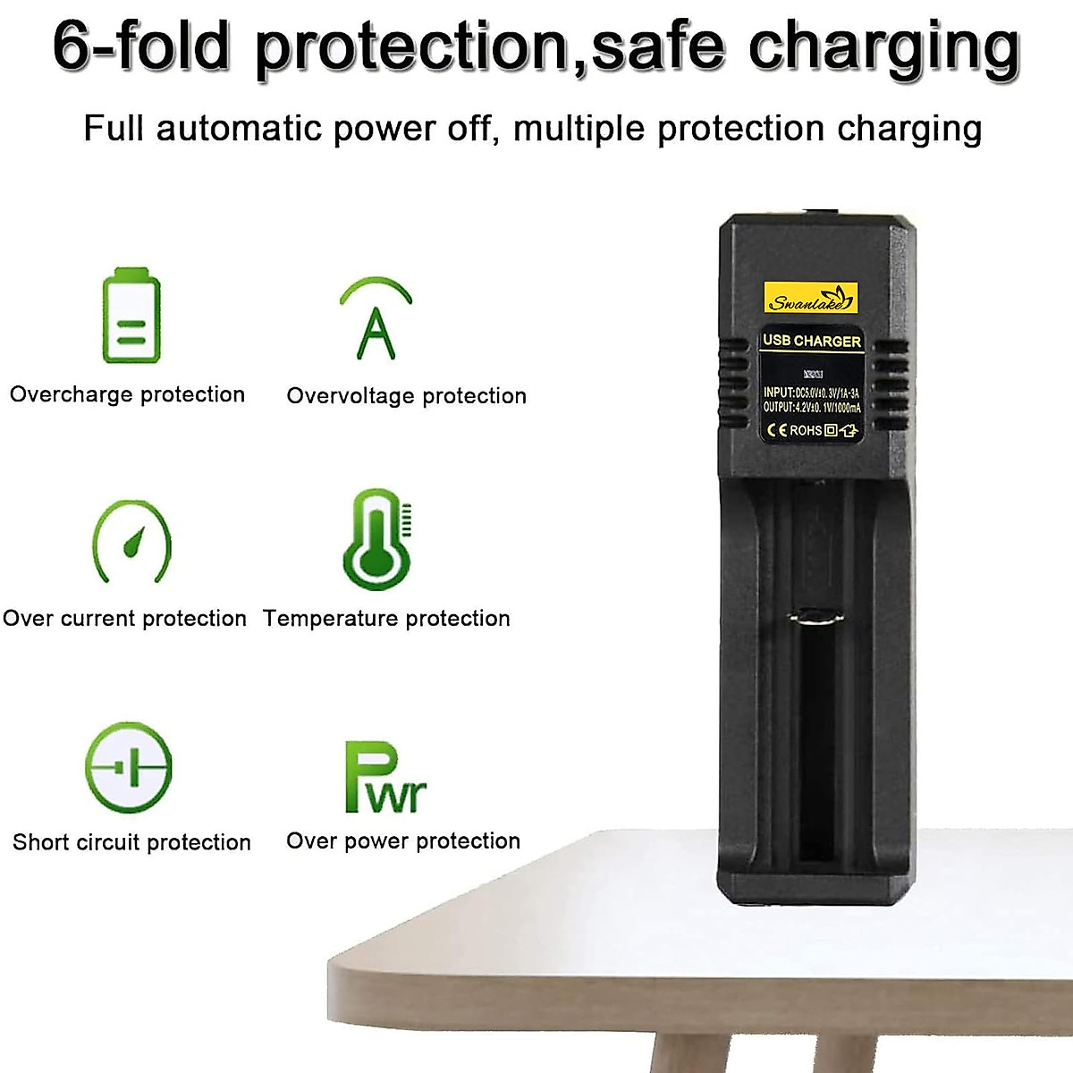 21700 Rechargeable Battery Charger,Single-Slot Intelligent Battery Charger for 3.7V Li-ion 26650,21700 5000mah,18650,18500,18350,16650 Rechargeable Battery