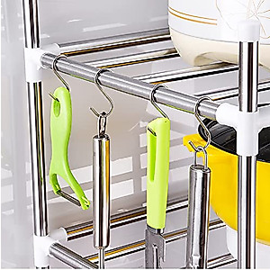 Cedilis 4 Tier Metal Storage Rack with Hooks, Standing Shelf Units for Kitchen Pan Pot Organizer, Pantry Cabinet Shelf Organizer, 26.7 x 15.2 x 12.6IN