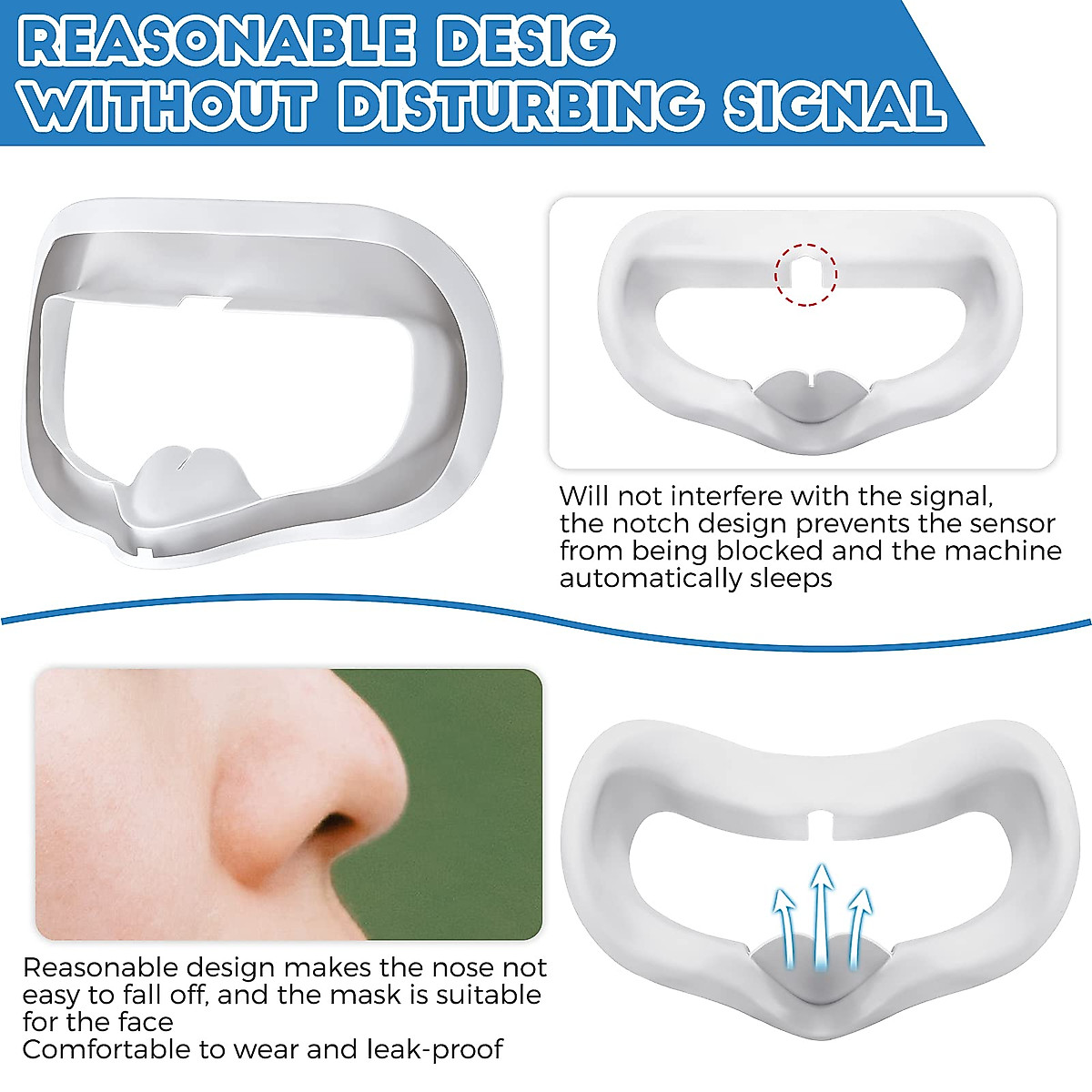 3 Pieces Eye Silicone Cover Silicone Face Covering Compatible with Oculus Quest 2 Sweatproof Lightproof Leakproof (White)