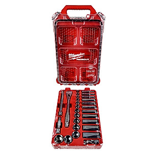 Milwaukee 48-22-9481 28-Piece 3/8 in. Drive SAE Ratchet and Socket Set with PACKOUT Low-Profile Compact Organizer