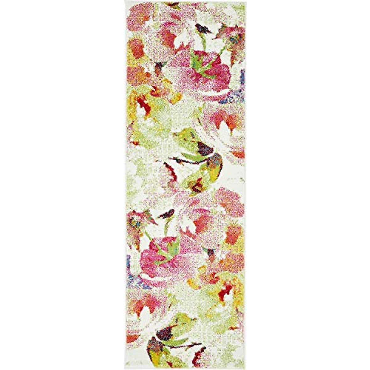 Unique Loom Lyon Collection Modern Watercolor Floral Area Rug, 2 x 6 ft, Ivory/Pink