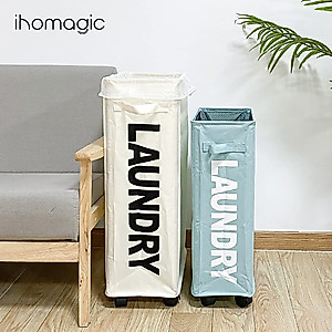 IHOMAGIC 62L Laundry Baskets on Wheels – Decorative Foldable Laundry Hamper with Removable Mesh Laundry Bags, Large Corner Storage Bins Handles for Storing Bedroom Clothes (Beige)