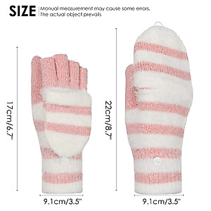 Achiou Winter Fingerless Gloves for Women, Warm Convertible Clamshell Mitten Gloves, Knitted Half Finger Flip Top Gloves Girl
