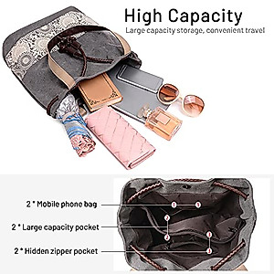 DIRRONA Womens Canvas Handbag Ladies Shoulder Bags Top Handle Bags Drawstring Bucket Bag School Travel Casual Daily Use Gray