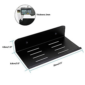 SinLoon 7.8 Inch Small Shelf in Flat Satin Aluminum Bathroom Shelf Wall Mount for Small Speaker Smartphone, Tablet, Toiletries (Black)