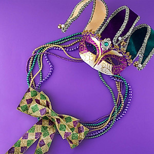 20 Yards Mardi Gras Wired Edge Ribbon Glitter Check Wired Ribbon Glitter Metallic Wrapping Ribbon for Mardi Gras Masquerade Wedding Birthday Party Decoration (2.5 Inch)