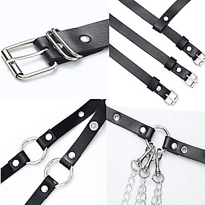 HUI GUO Women's Gothic Body Chain Belt Leather Punk Waist Belt with O-ring Metal Chain Tassel Adjustable Buckles(Black3), One Size