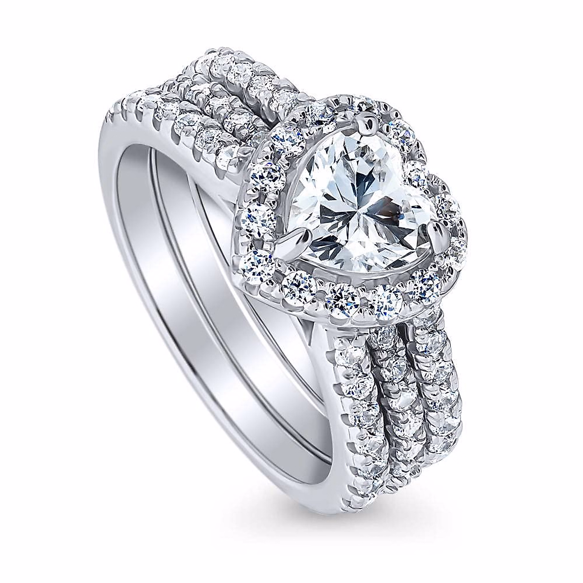 BERRICLE Sterling Silver Halo Wedding Engagement Rings Cubic Zirconia CZ Heart Insert Ring Set for Women, Rhodium Plated Size 10