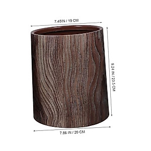 ANDRESLAD Wood Grain Trash Can Kitchen Trash Basket Trash Container Kitchen Trash Can Office Wastebasket Recycling Bin Brown Trash Can Rustic Garbage Can Vintage Trash Can Imitation Leather