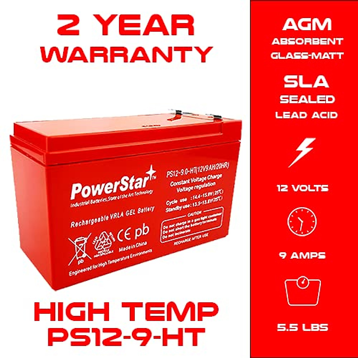 HIGH TEMP NPW45-12, NPW 45-12 12V 9Ah UPS Replacement Battery