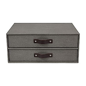 Bigso Birger 2-Drawer Canvas Fiberboard Easy Pull Handle Document Letter Box, 5.7 x 13 x 9.8 in, Grey