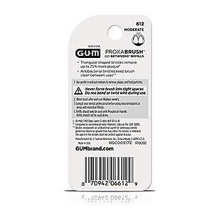 GUM Proxabrush Go-Betweens Refills - Moderate - Compatible with GUM Permanent Handle - Reusable Interdental Brushes - Soft Bristled Dental Picks, 8ct(6pk)