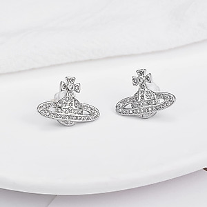 Medsor Saturn Earrings Aesthetic Cubic Zircon Silver Saturn Stud Earring