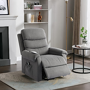 URRED Power Lift Recliner Chair Sofa with Vibration Massage and Lumbar Heat, Designed for Elderly, Infinite Positions, Lumbar Pillow, Side Pockets, USB Ports (Gray)