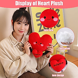 Finebee Red Heart Plush Toy Cute Heart Stuffed Animal Soft Pillow Plushies Kawaii Heart Shape Plushie Valentine's Day Gifts Birthday for Kids Lover Decor 8 inch