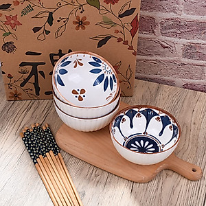 Ceramic Rice Bowls and Chopstick Set of 4,A Good Gift for Friend and Family (RS)