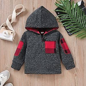 Aalizzwell Toddler Little Boys Sweatsuit Buffalo Plaid Fall Winter Christmas Outfits Xmas Clothes Long Sleeve Hoodie Sweatshirt Pants Set 5T
