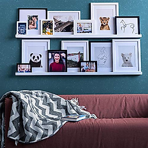 Wallniture Denver White Modern Wall Mount Floating Shelves – Long Narrow Picture Ledge - 56 Inch Long Set of 2 - Mounting Hardware Included