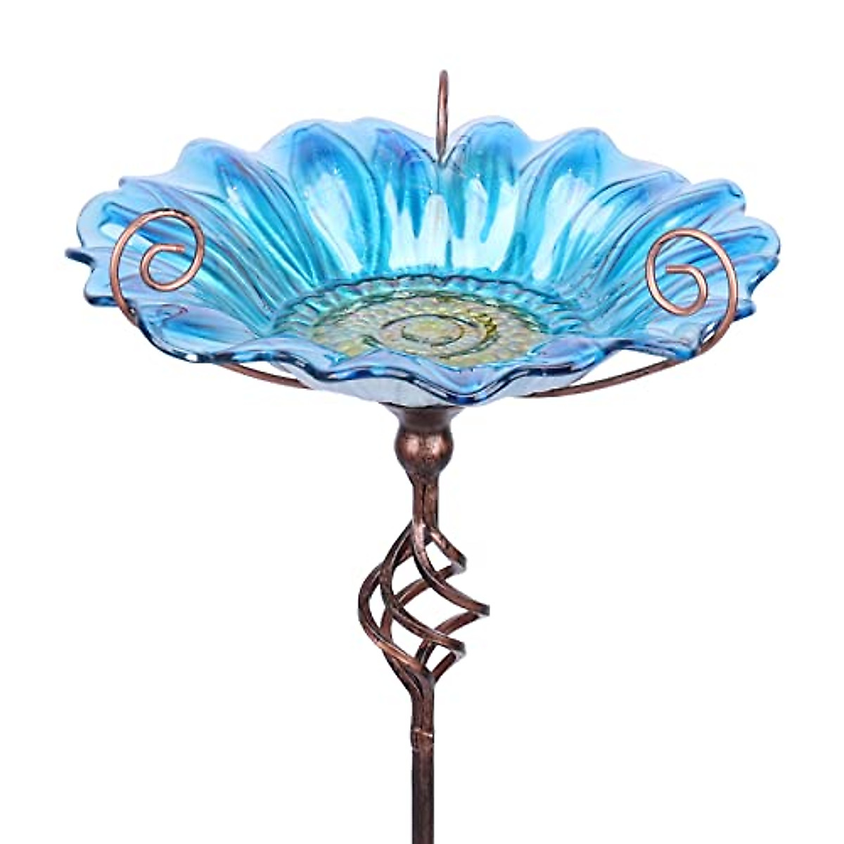 MUMTOP Bird Baths for Outdoors, Outdoor Bird Bath,Glass Birdbath Sunflower Bird Feeders Bowl with Stake for Garden Yard Decor (Blue)