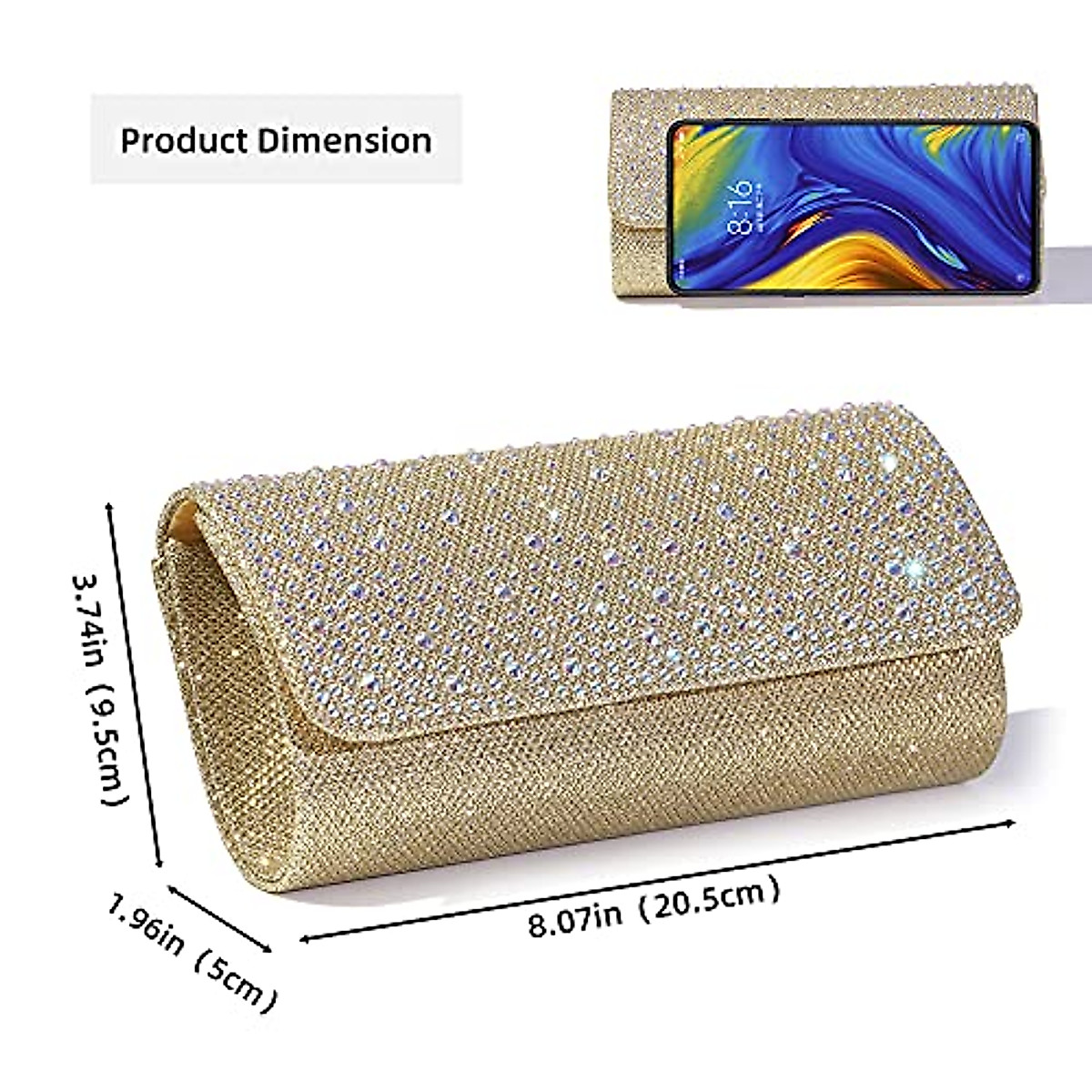 Generies RAPENG Crystal Rhinestone Women Clutch Bag evening handbag Glitter Envelope Evening Purse (gold)