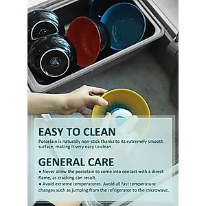 Teocera Cereal Bowl, Soup Bowls Set, Porcelain Microwave Safe Bowl, 22 Ounce for Cereal, Soup, Oatmeal - Set of 6, Black Multi Color