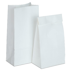 Kslong 100PCS Mini White Paper Bags, Small Paper Treat Bags l LB, Kraft Paper Sandwich Cookies Bags Bulk for Candy, Snack, Popcorn, Lunch, Party Favor, Thank You Gift Packaging 3.5x2.2x6.7 Inch