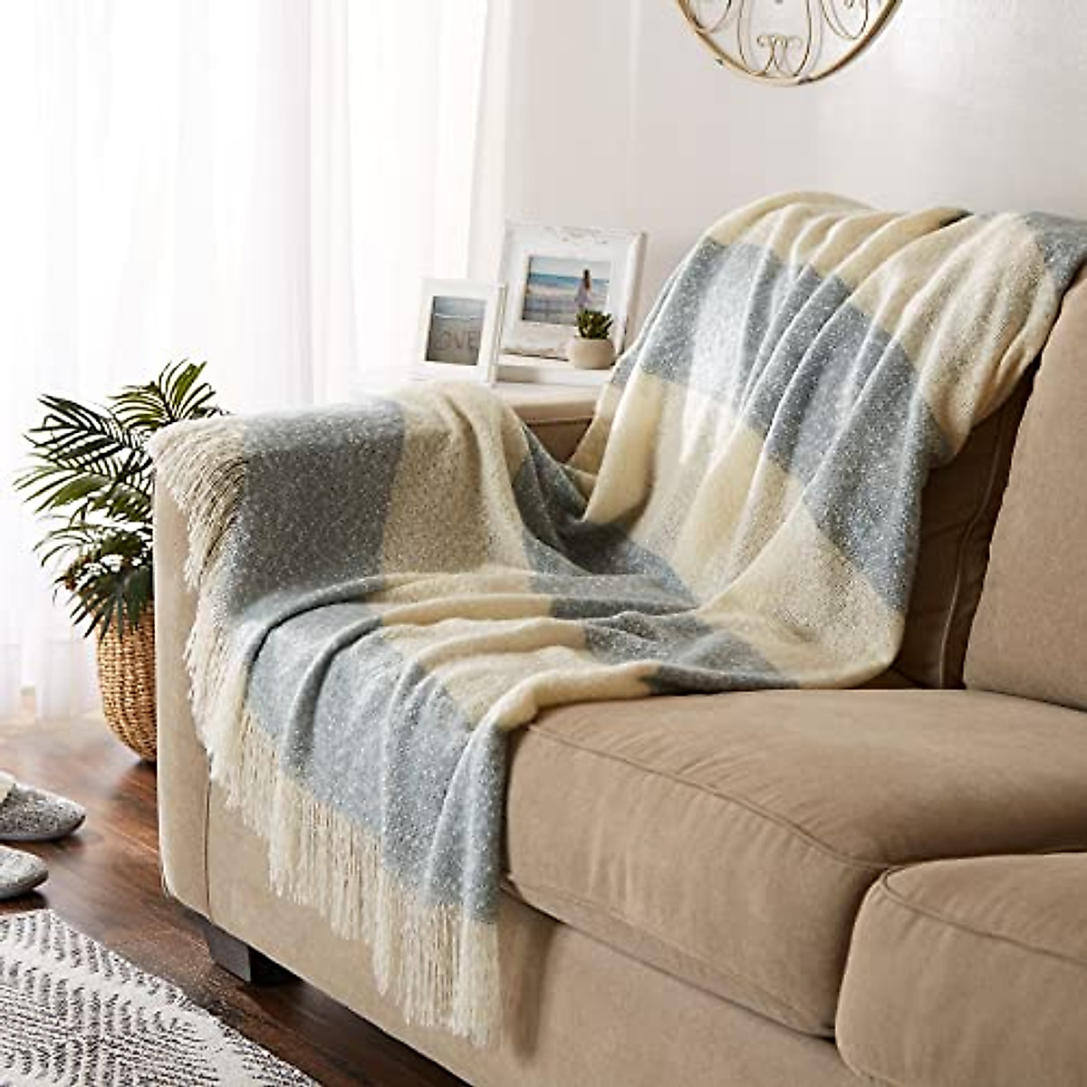 DII Coastal Acrylic Rugby Stripe Woven Throw, 50x60, Blue