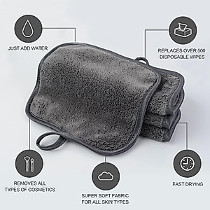 SINLAND Makeup Remover Cloth,Reusable Microfiber Makeup Remover Pads,Washable Facial Cleansing Cloths,Soft Microfiber Face Washcloths for All Skin Types,Face Towels with Mesh Bag, 6x6 Inch 12Pack Grey