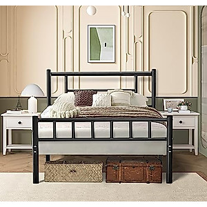 HOMBCK Twin Bed Frames with Headboard, Platform Bed Frame with Storage, 14 Inch Twin Bed Frames for Kids, 600lbs Heavy Duty Steel Metal Bed Frame No Box Spring Needed, Noise Free, Black