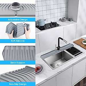 Derlights Silicone Sink Splash Guard Mat,30" X 5.7" Silicone Sink Faucet Mat,Kitchen Faucet Splash Mat,Sink Drain Pad Behind Faucet, Faucet Handle Drip Catcher Tray for Kitchen, Bathroom