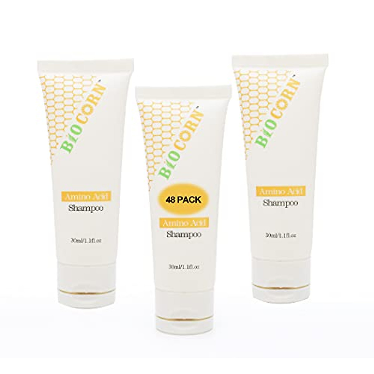 BIO CORN Travel Size Shampoo, Hotel Toiletries Bulk (48 Pack, 1.1oz/30ml) ，Degradable Tube -Cornstarch Material