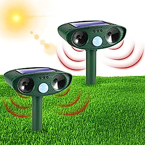 2 Pack Ultrasonic Animal Deterrent Outdoor Solar Animal Deterrent with Motion Sensor Flashing Light Waterproof Animal Deterrent for Squirrel Deer Cat Dog Raccoon Rabbit Skunk Fox and More