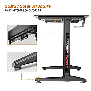 DESIGNA Computer Desk Racing Style, 47 inch Gaming Desk, Writing Home Office Desk with Free Mouse Pad, USB Handle Rack, Cup Holder & Headphone Hook, Black