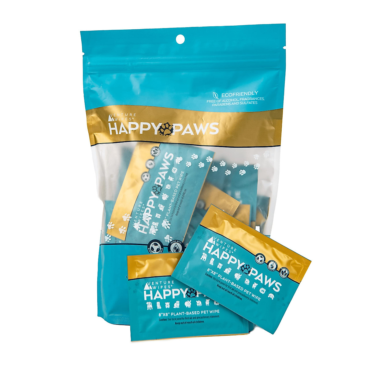 Venture Wipes Happy Paws - Natural Pet Wipes for Dogs and Cats - Biodegradable Grooming Wipes for Paws, Eyes, Ears, Glands, and More - Large Cleansing Cloths for Pet Care Essentials (20 Count)
